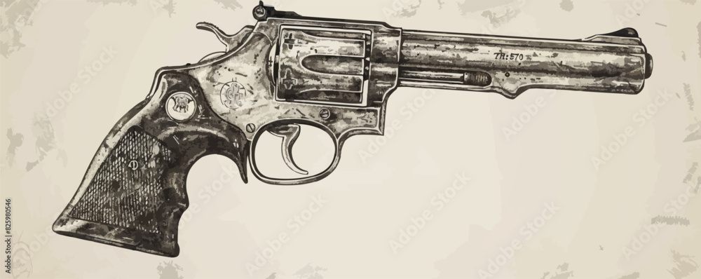 Vintage revolver weapon hand drawn sketch. vector simple illustration ...