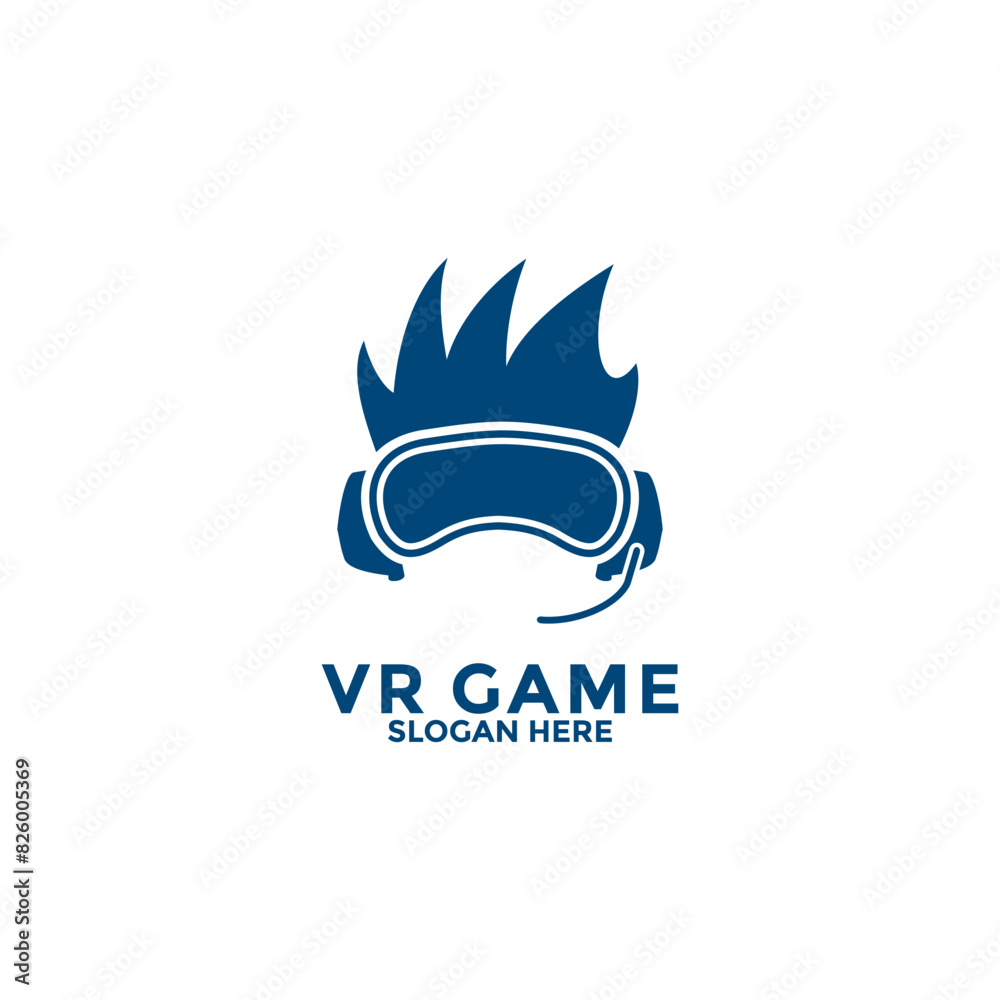 Virtual reality logo design template, modern video game logo vector ...