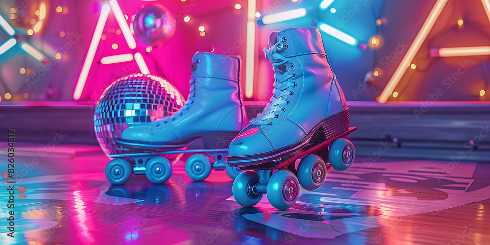 Foto 80's pop art roller skates with disco balls create a retro disco ...