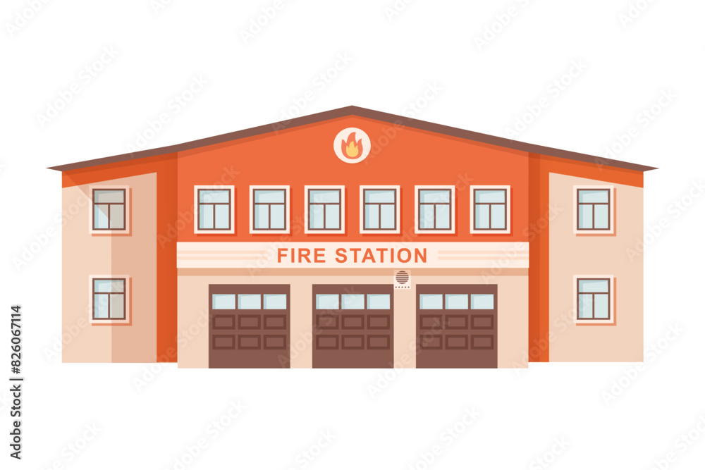 Fire station building vector illustration. Modern firehouse facade ...