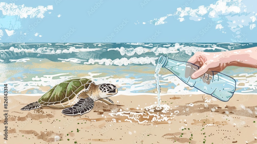 Environmental Awareness: Sea Turtle and Plastic Pollution. 4K HD ...