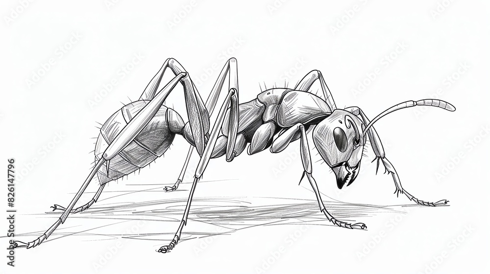 pencil sketch of an ant, side view on white background Stock ...