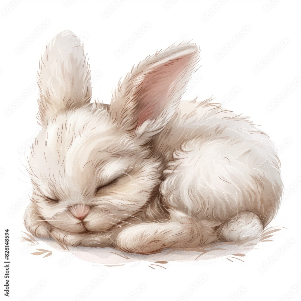 Cute 2D illustration of a baby rabbit sleeping peacefully. Adorable and ...