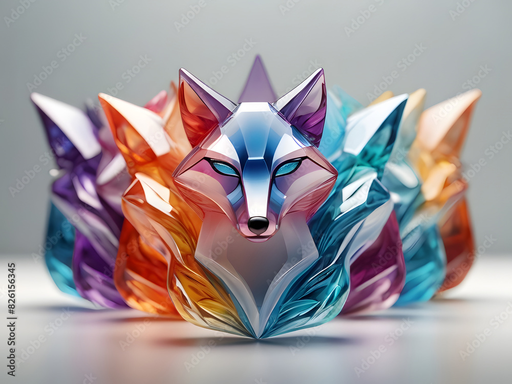 3d art Illustration logo of fox face logo decor, breathtaking crystal ...