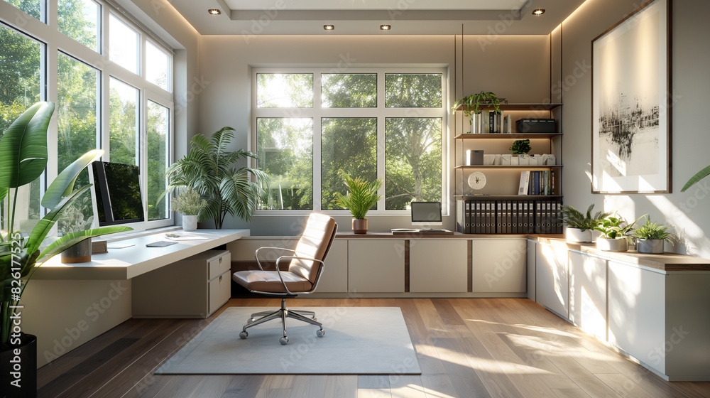 Professional home office Zoom virtual background featuring a clean and ...