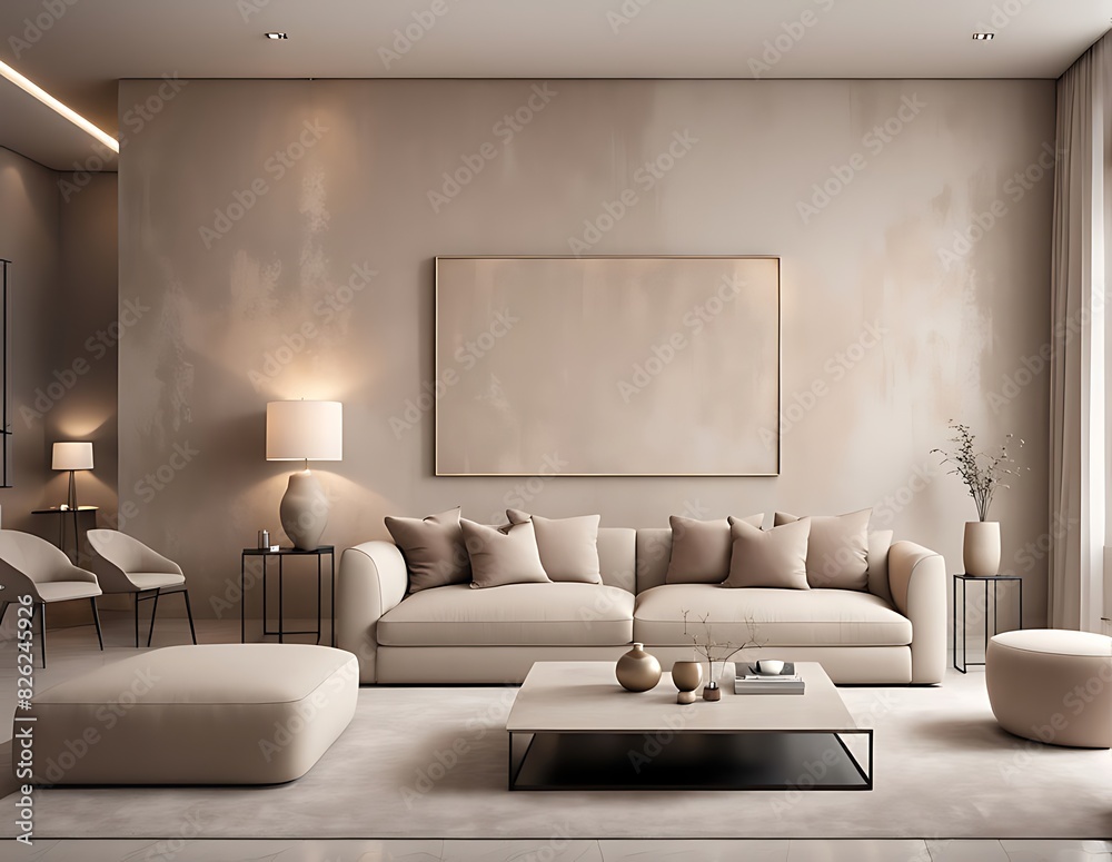 Light beige living room with Modern interior hall with furniture design ...