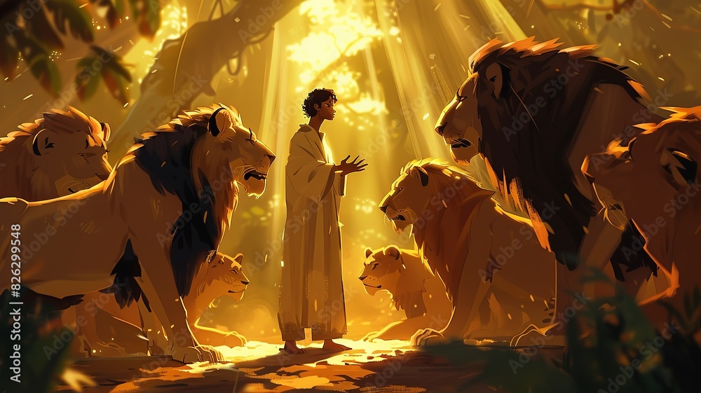 Experience the miraculous scene of Daniel standing unharmed amidst ...