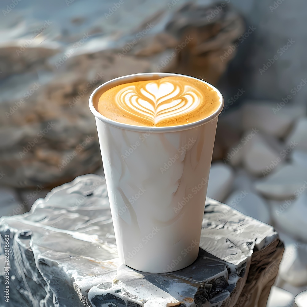 Mockup empty white paper cup coffee latte with latte art product ...