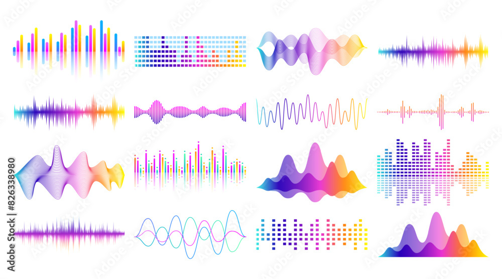 Sound wave. Music audio, voice frequency, radio rhythm. Media bar ...