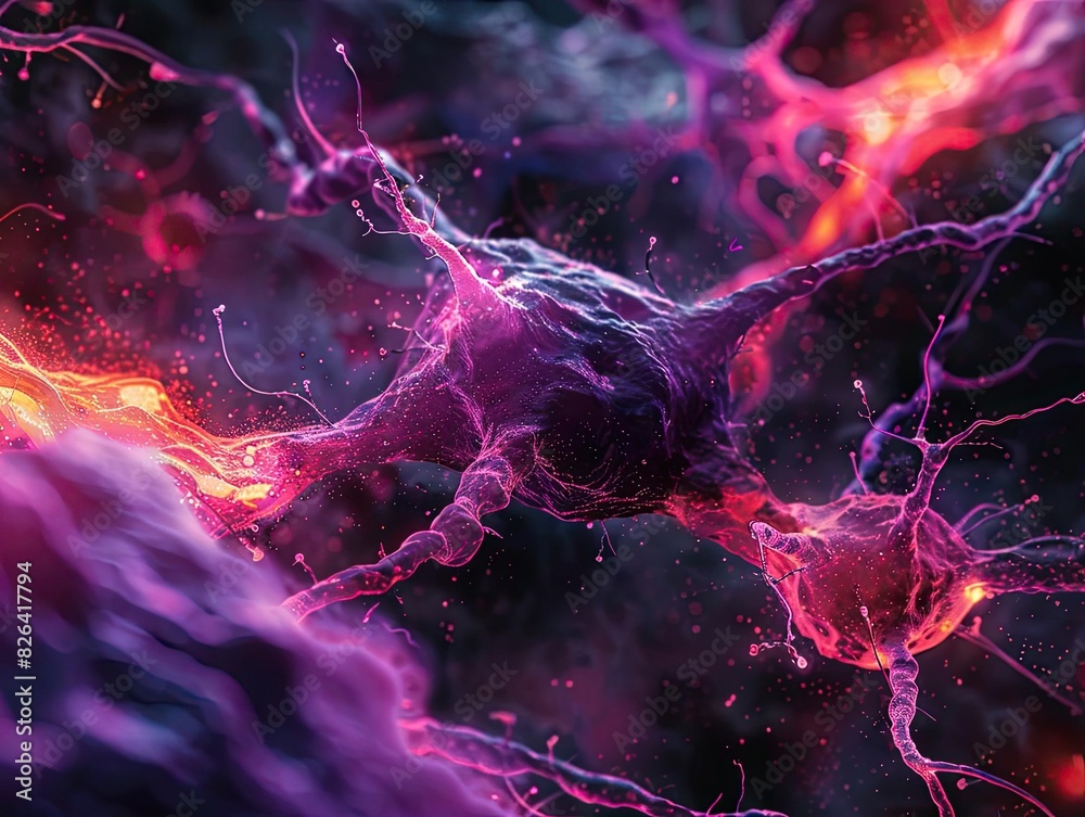 Close-up of colorful neural connections, depicting synapse activity and brain function in a ...