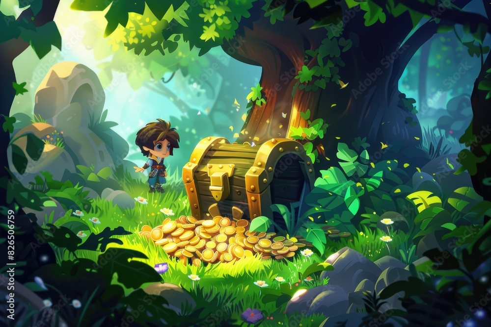 Cartoon Forest Treasure. Illustration of Realistic Cartoon Style ...