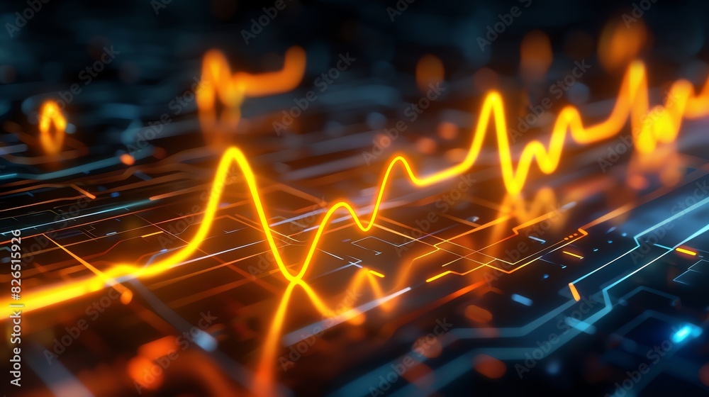 Neon yellow EKG line, pulsing on a dark backdrop, futuristic medical ...