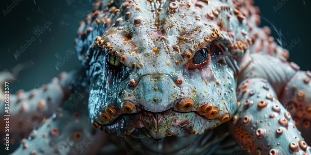 Closeup of a mutant with gills on the neck, detailed skin and gills ...