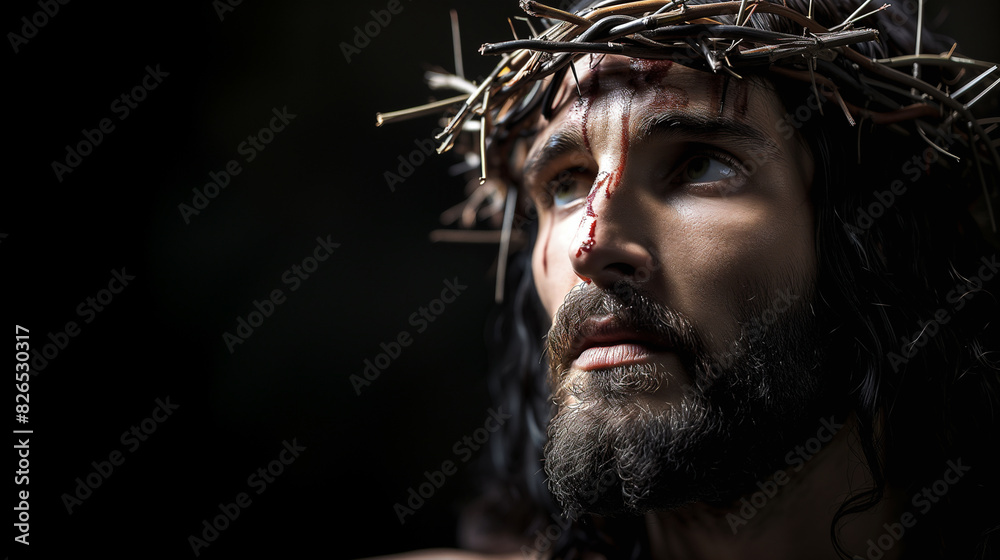 Jesus Christ Portrait with crown of thorns. Passion of Christ. Good friday Via Crucis. Easter ...