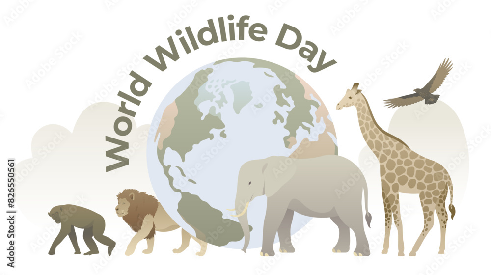 World Wildlife Day concept with wild animals and earth. Mammals and ...