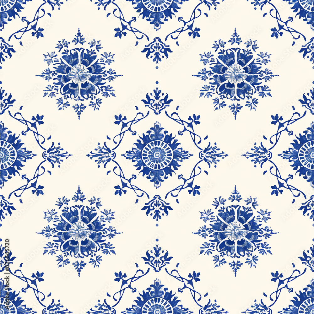 Delft blue pattern, seamless, white background, illustration, flat ...