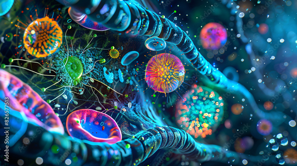 Microscopic view of plant cell organelles, including the endoplasmic ...