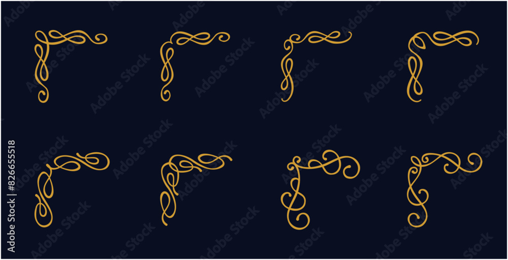 decorative corner frames set. Vintage gold luxury calligraphic corners ...