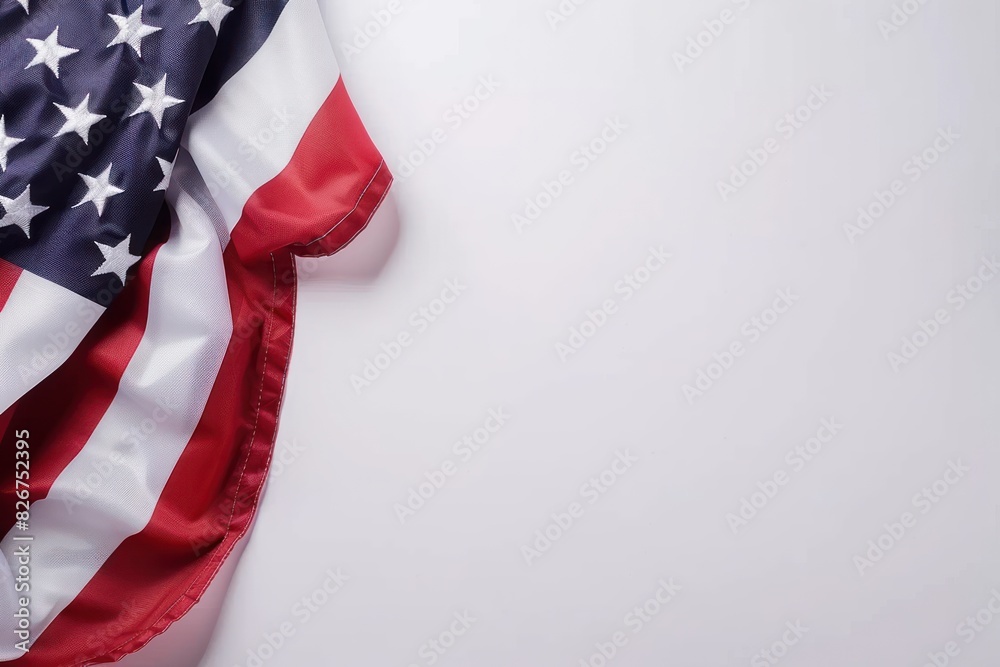 American flag draped on white background. Patriotic theme and national ...