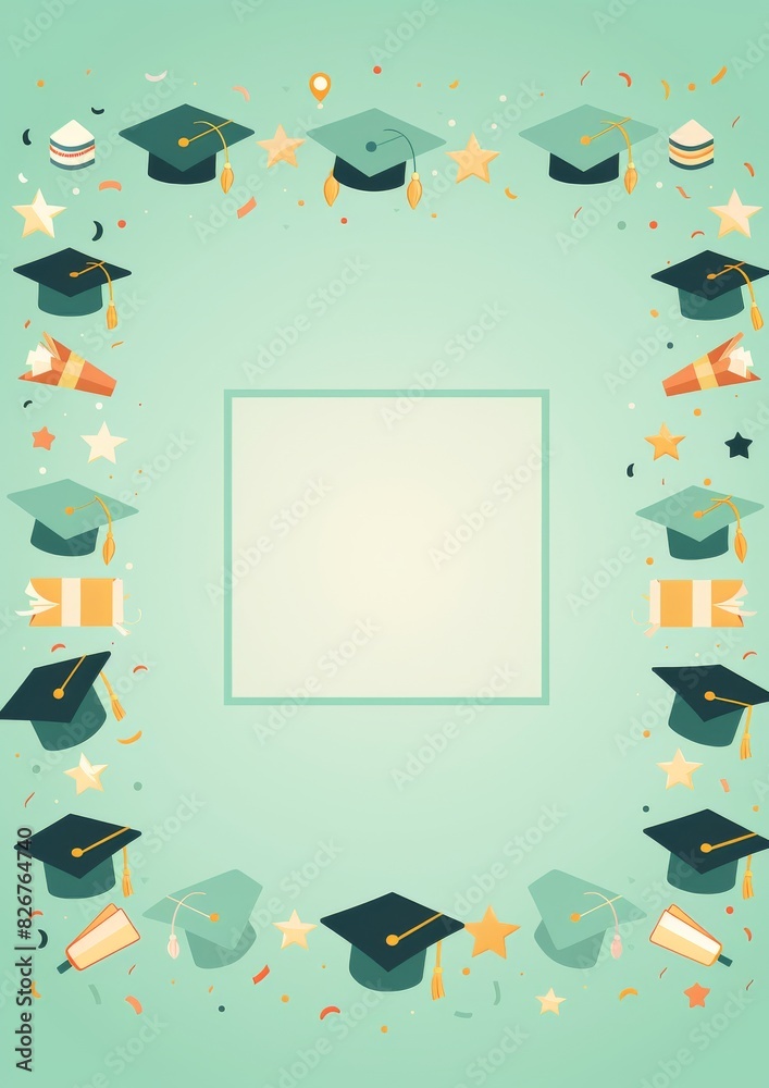 Colorful Graduation-themed Border with Mortarboards, Diplomas, and ...