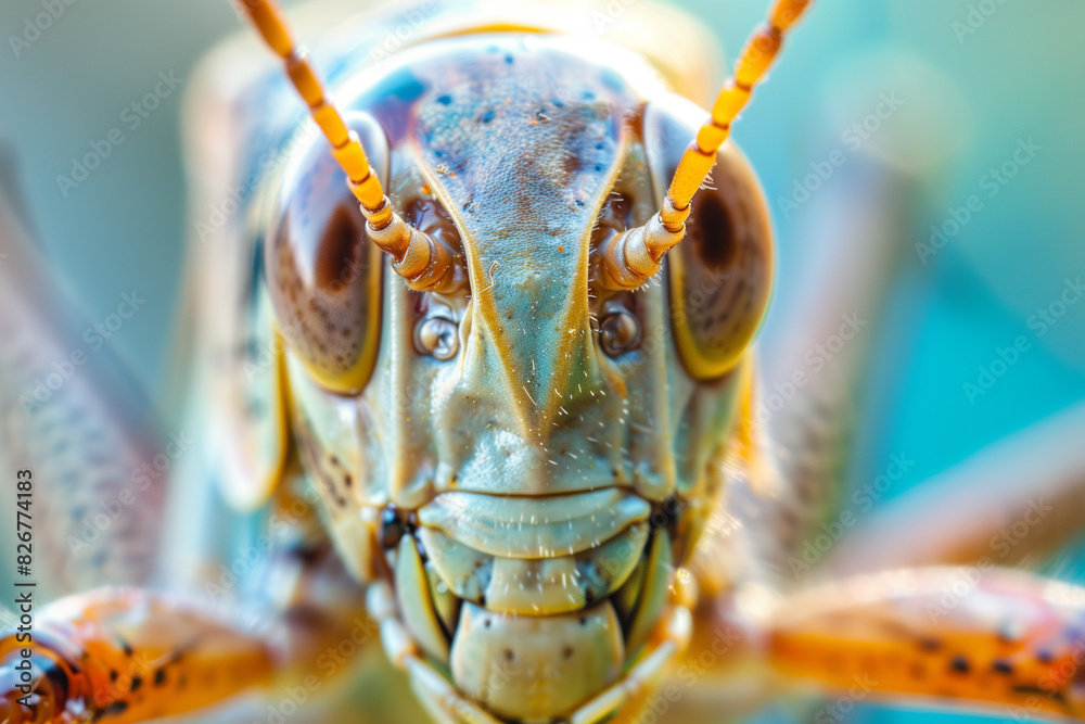 Locust close-up. Macro image of locusts on a crop. Natural disaster ...
