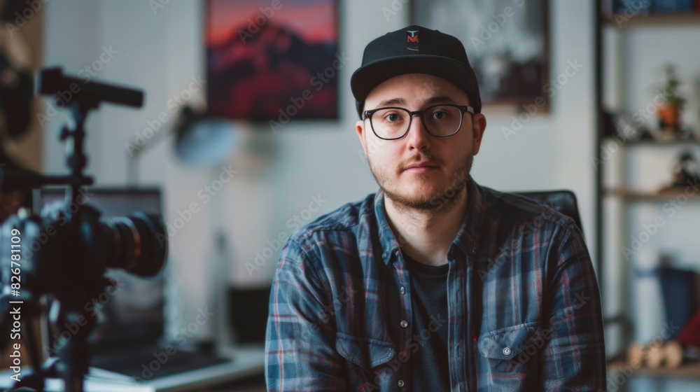 Content creator on his room. male streamer creating content from his ...