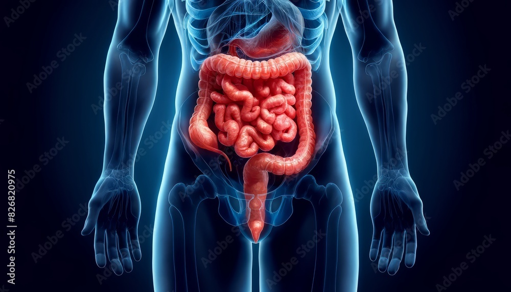 Medical Illustration of Human Digestive System Highlighting ...