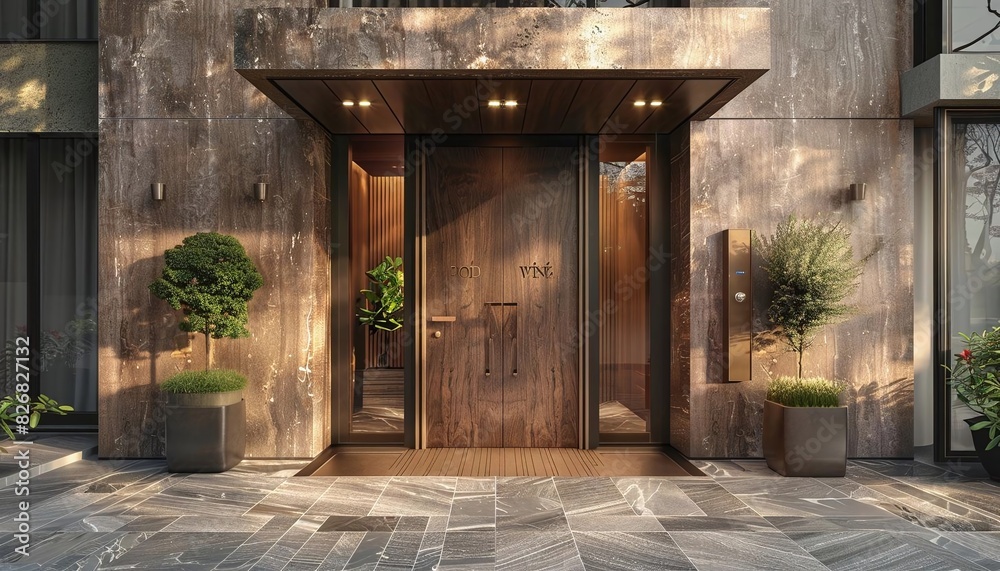 A modern interpretation of the Mordent building door with a builtin ...