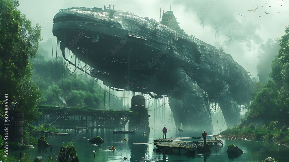 fishlike alien with advanced bioengineering on a water planet with ...