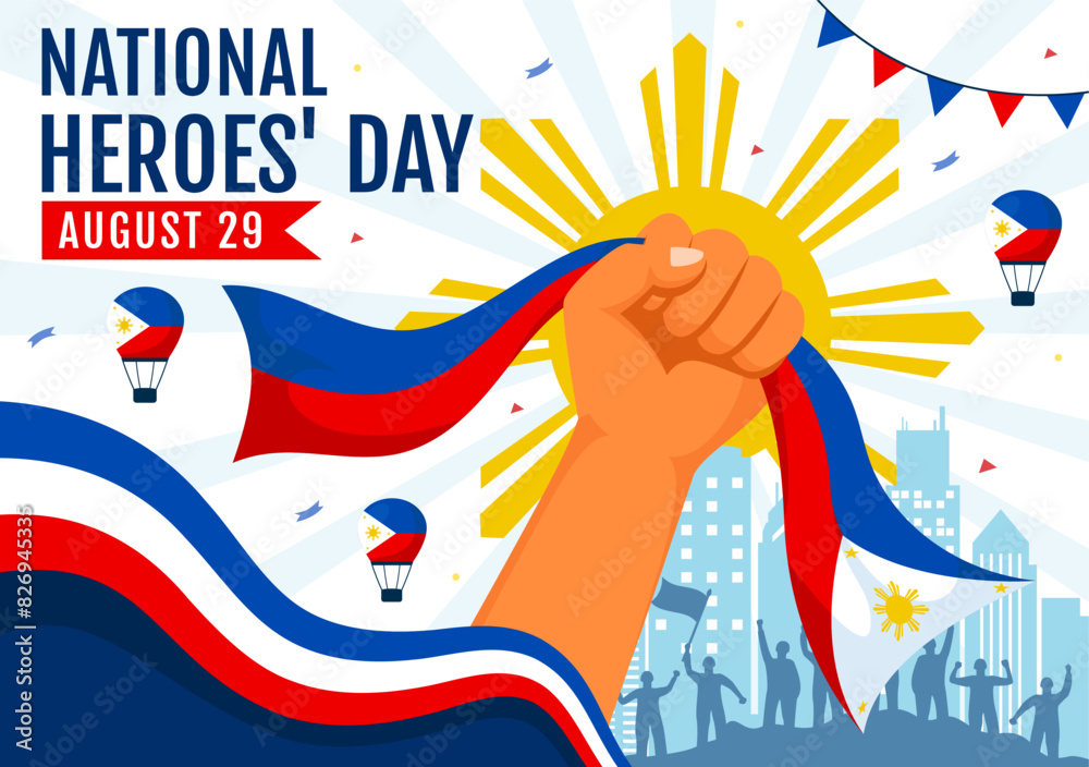 Philippines Heroes Day Vector Illustration on August 29 with Waving ...