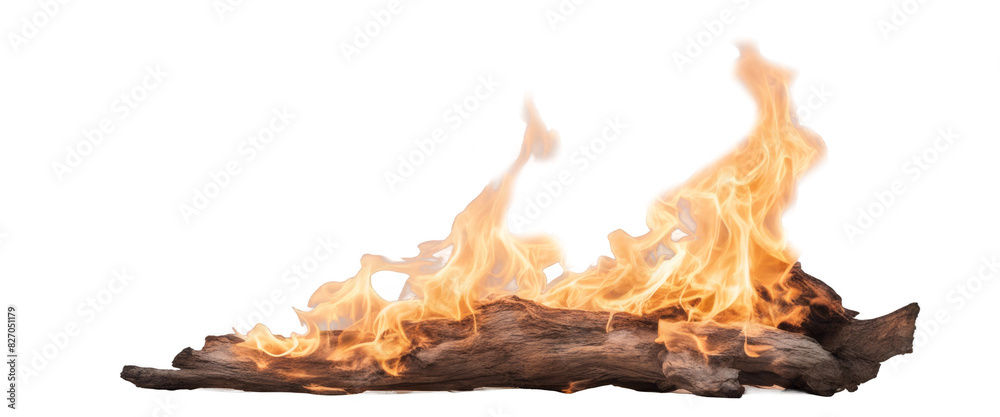 Blazing log fire burning with intense flames isolate on transparent ...