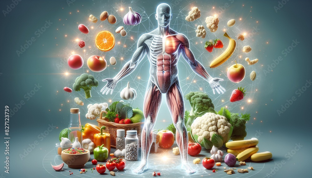 Healthy lifestyle, nutrition and fitness, balanced diet, the human body ...