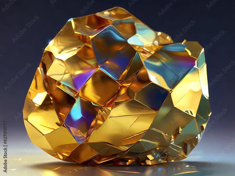 Create a holographic representation of a gold nugget, abstracted into ...