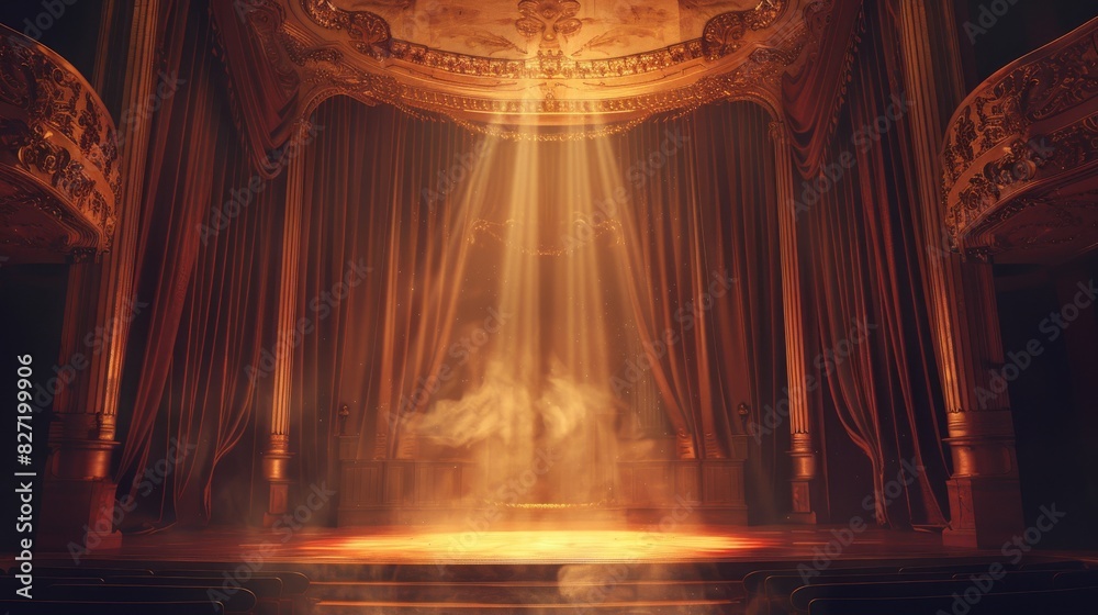 Ilustração Opera singer on a grand stage with dramatic lighting, empty ...
