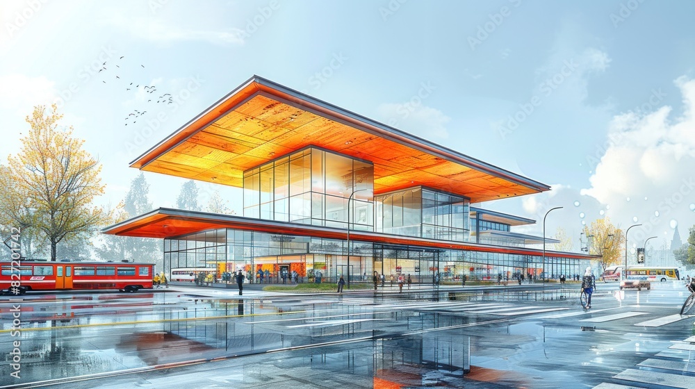 Illustrate a blank style mock-up of a multi-modal transportation ...