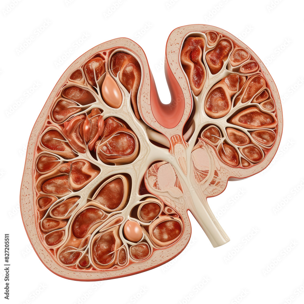 Detailed Illustration of Human Kidney Anatomy, Highlighting Renal ...