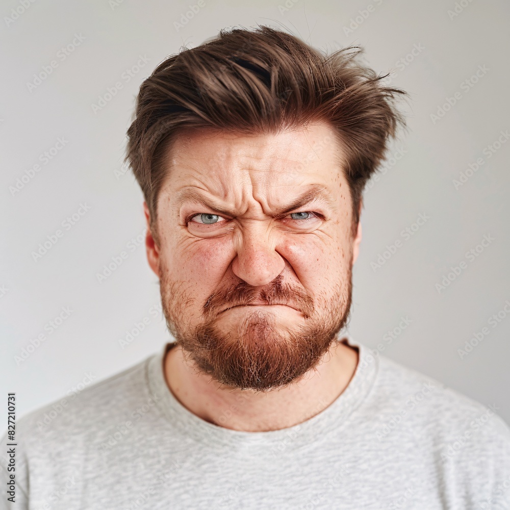A full-body image of a 35-year-old man with brown hair expressing anger ...