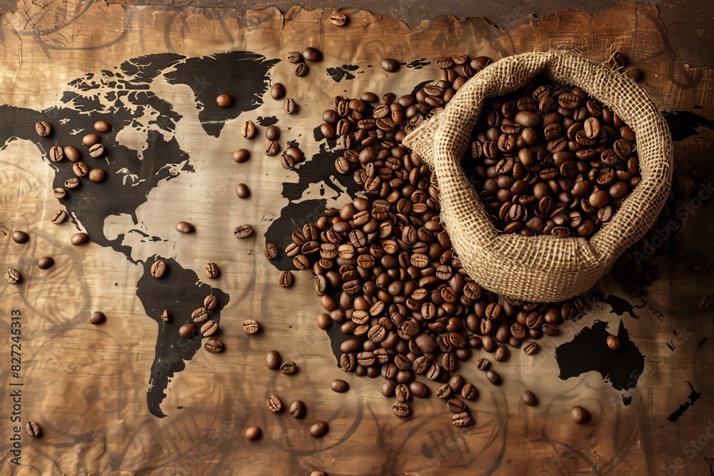 Explore global coffee culture. world map depicting diverse coffee bean ...