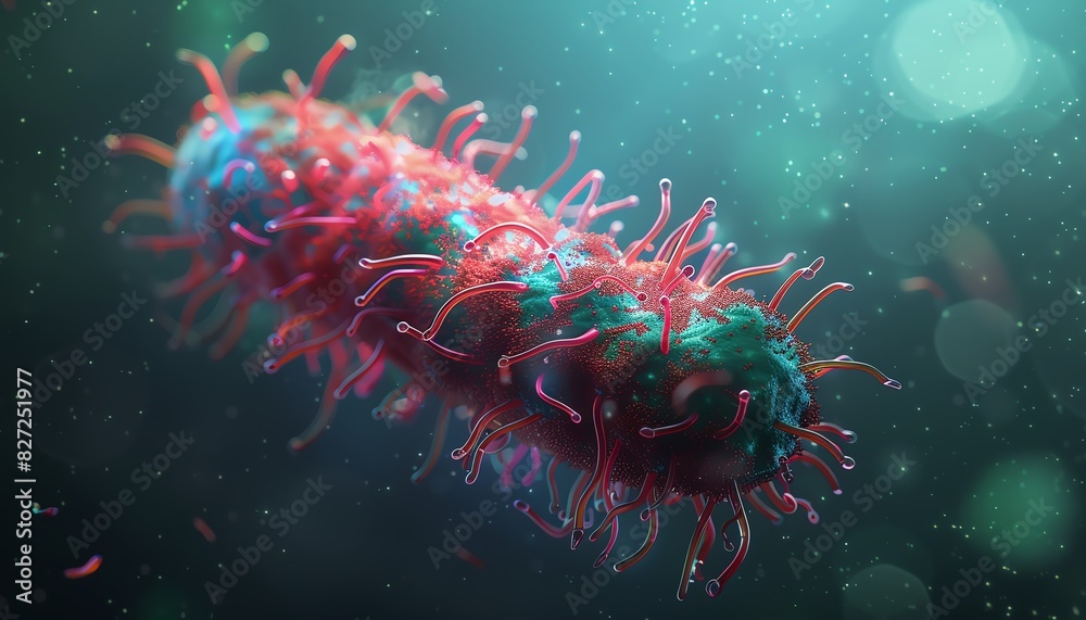 Rendering of a 3D model illustrating the structure of a bacterial cell ...