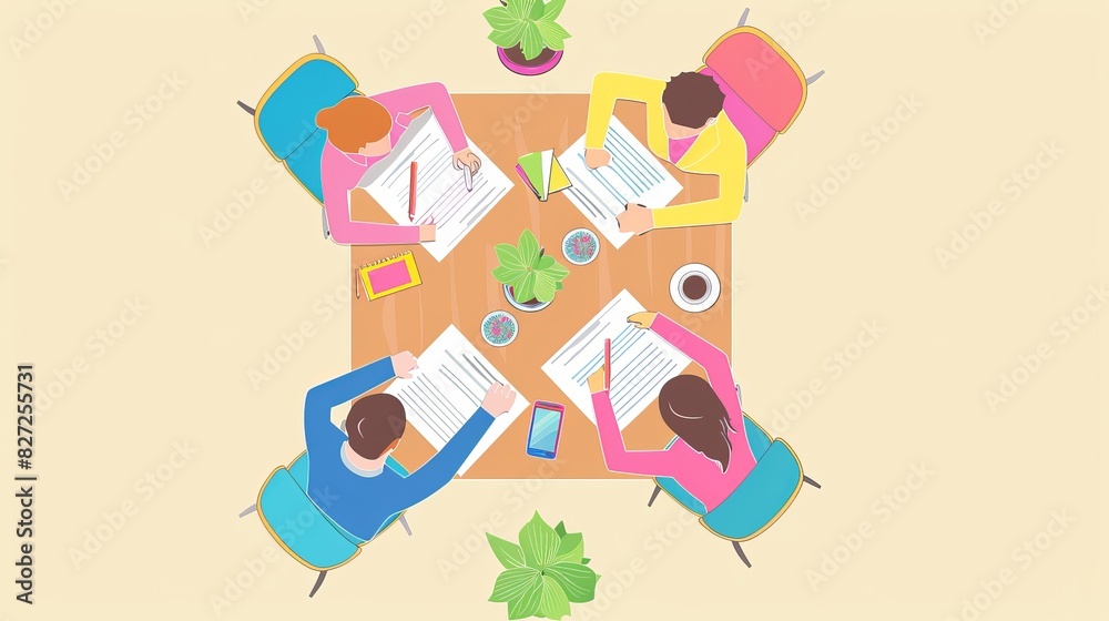 client meeting chibi art flat design top view consultation room theme ...