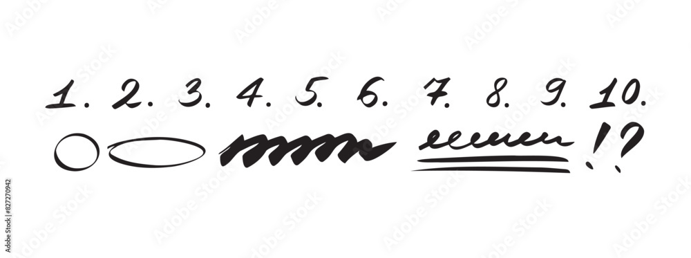 Doodle checklist numbering. List of handwritten numbers with dots. Hand ...