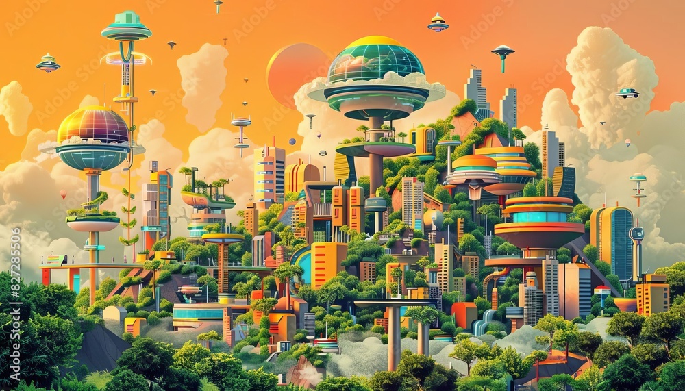 Ilustración de Stock Illustrate Utopian Dreams through a digital vector art piece showing a ...