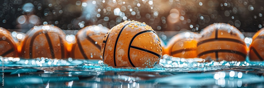 Intense water polo match players enduring, treading water olympic sport ...