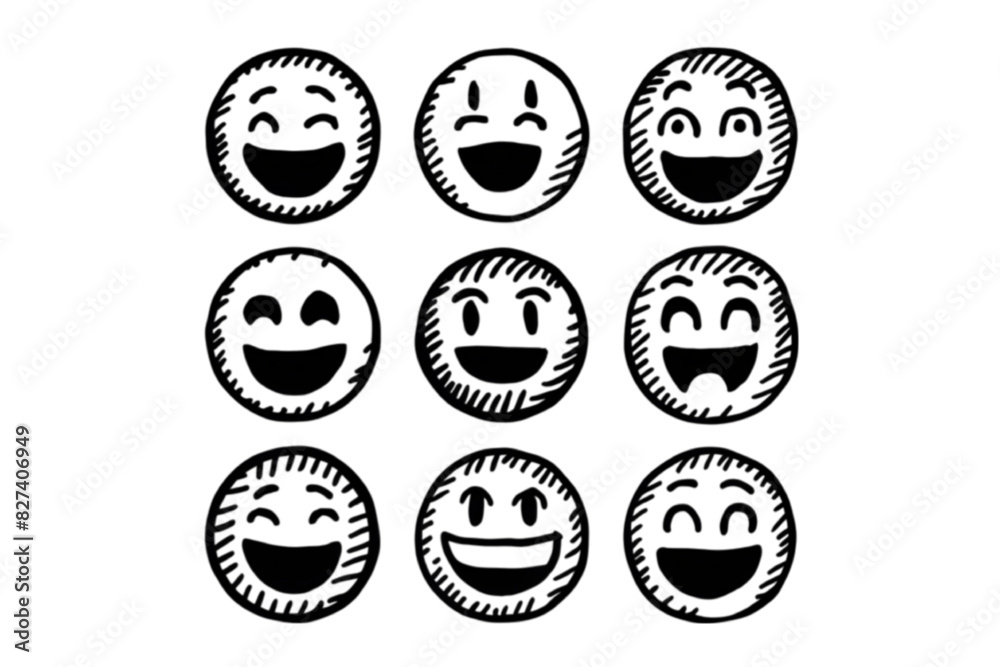 Hand-Drawn Sketch Style Doodle Emoji Face Icon Set: Cute and Playful ...