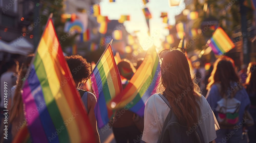 hand holding colorful rainbow gay flag (copy space), symbol of lgbt ...