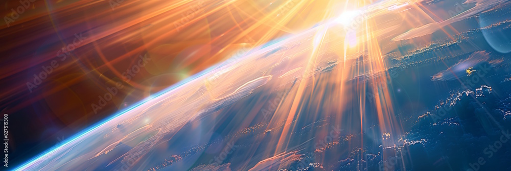 Radiant Sunlight Over Earth from Space, background with copy space ...