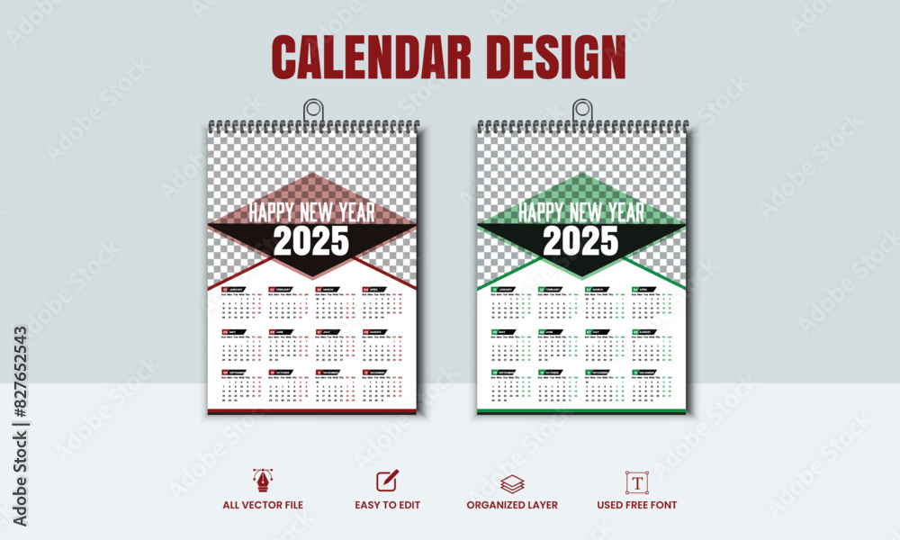 Editable 2025 calendar template with forest background and red and ...