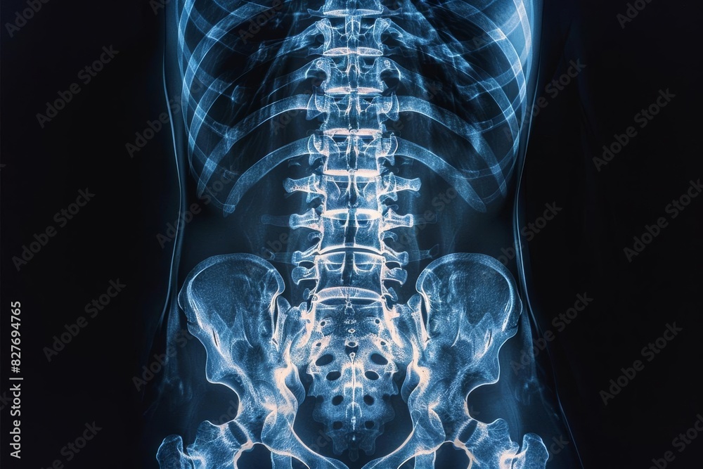 Full spinal column Xray image, clear visibility of vertebrae ...
