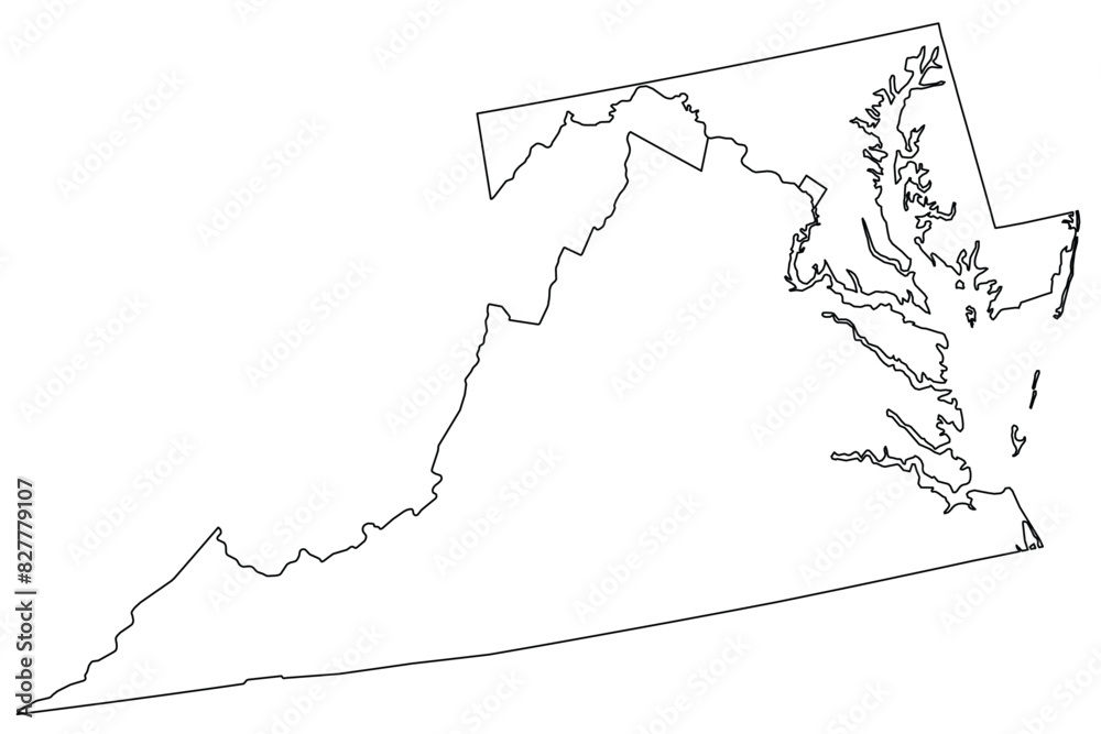 Map of the U.S. state of Virginia, Maryland Stock Vector | Adobe Stock