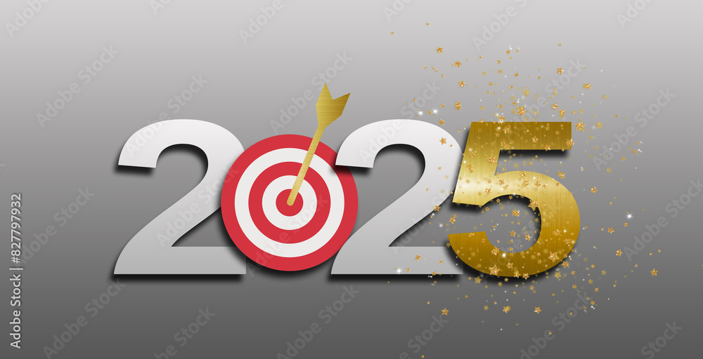 Concept 2025 for future success and planning towards goals. Arrow hit ...